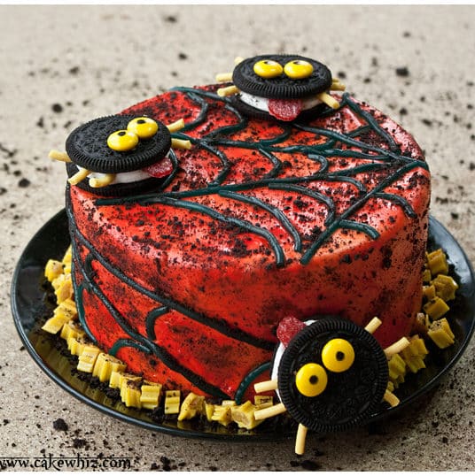 Oreo spiders and Twizzler spider web cake