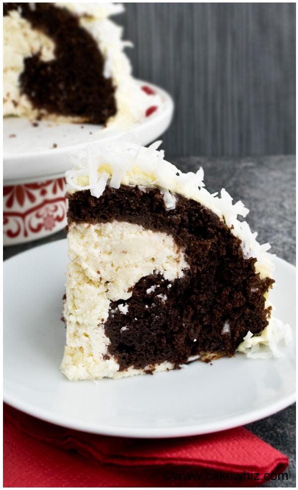 Snowball Cake {Cheesecake Stuffed Chocolate Cake} - CakeWhiz